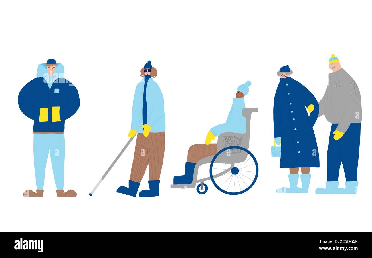 People dressed in warm clothes. Set of characters isolated on white ...