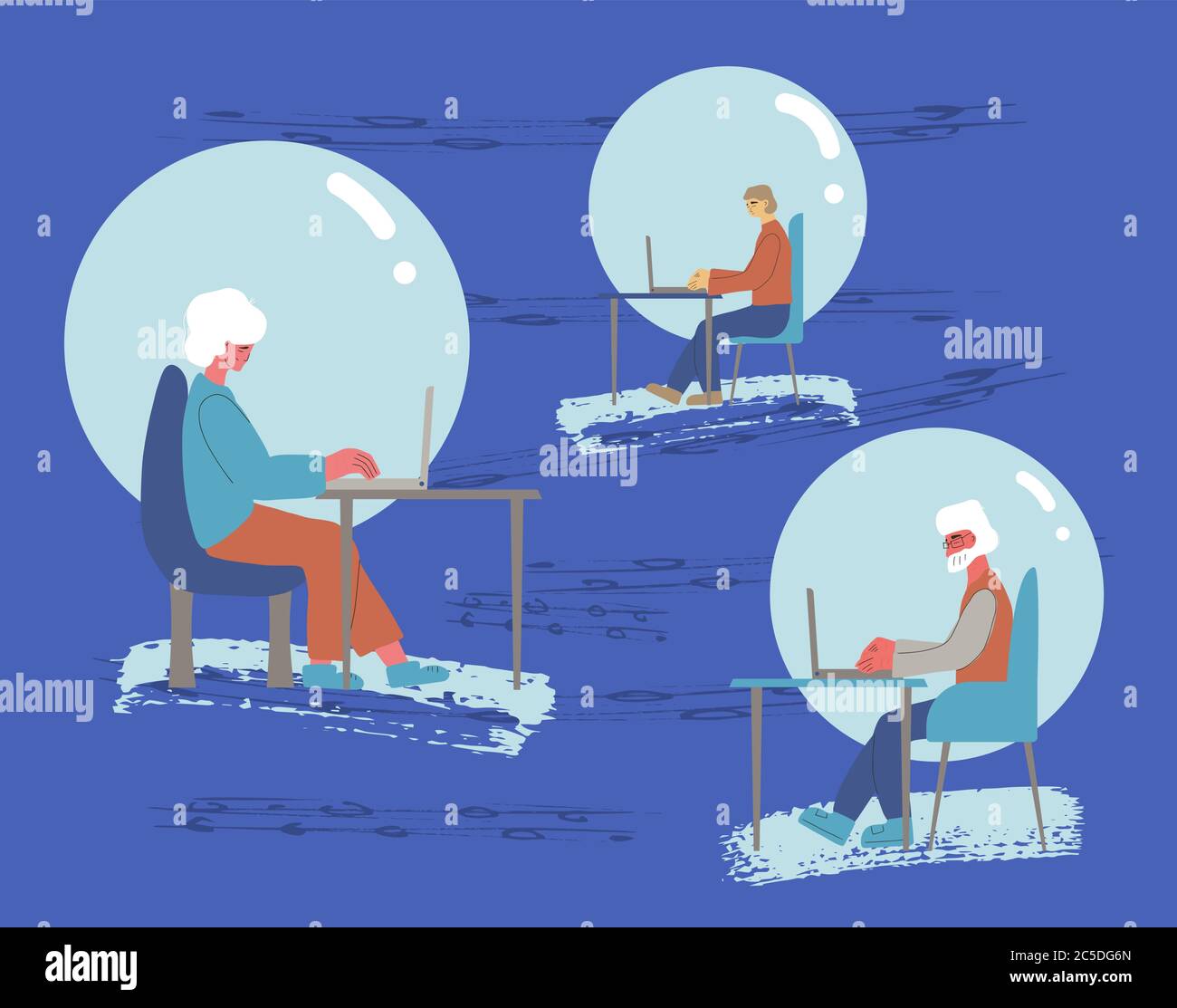 Family distance communication. Mature man and woman and their grandson ...