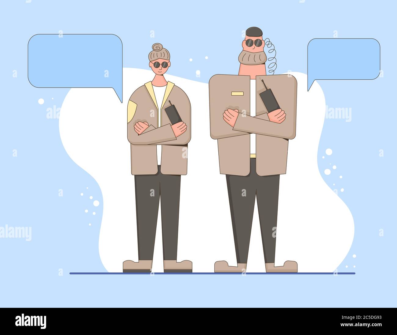 Protection concept. Security guards standing together. Vector male and ...