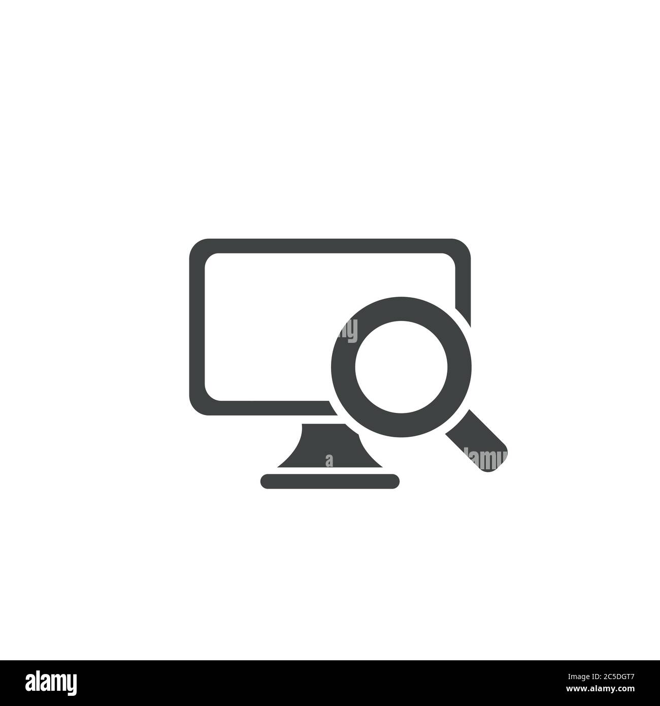 Black computer monitor with black magnifier. isolated on white. Flat ...