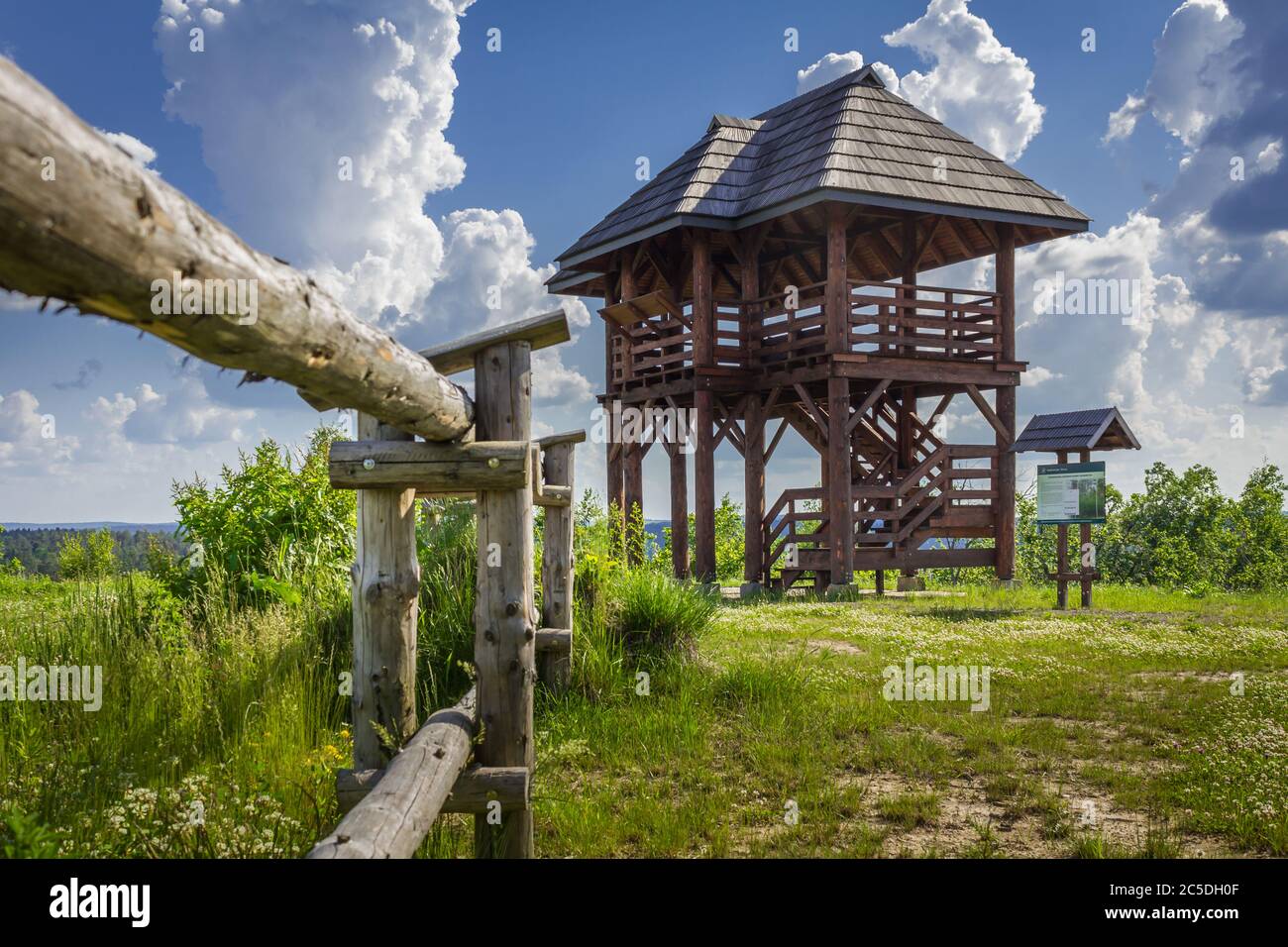 Poland Podkarpackie Bieszczady, Bircza viewpoint. Fences around the ...