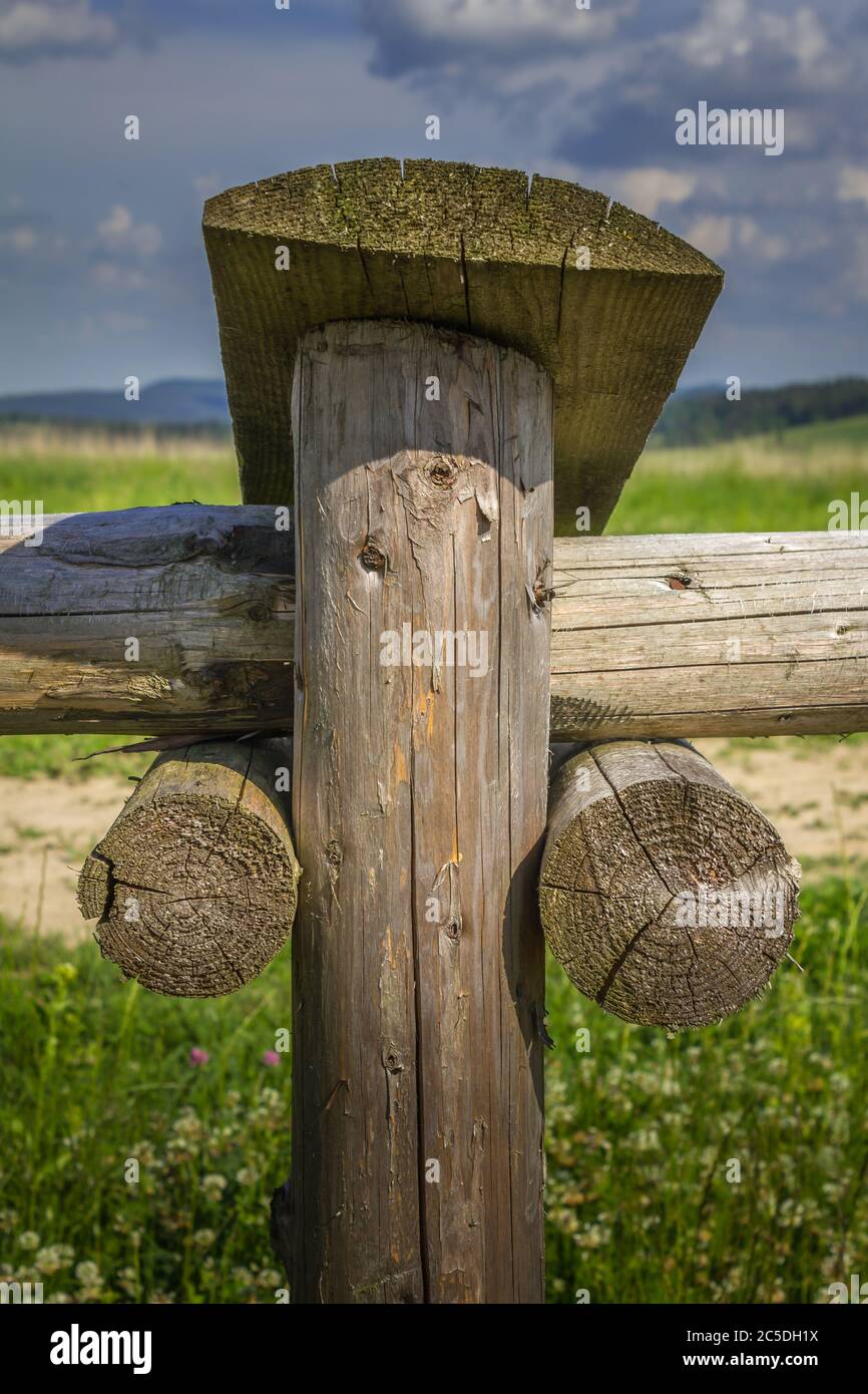 Poland Podkarpackie Bieszczady, Bircza viewpoint. Fences around the ...