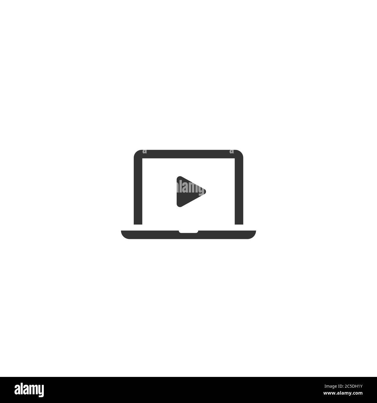 black computer monitor with play sign isolated on white. Flat vector simple icon. video tutorial ...