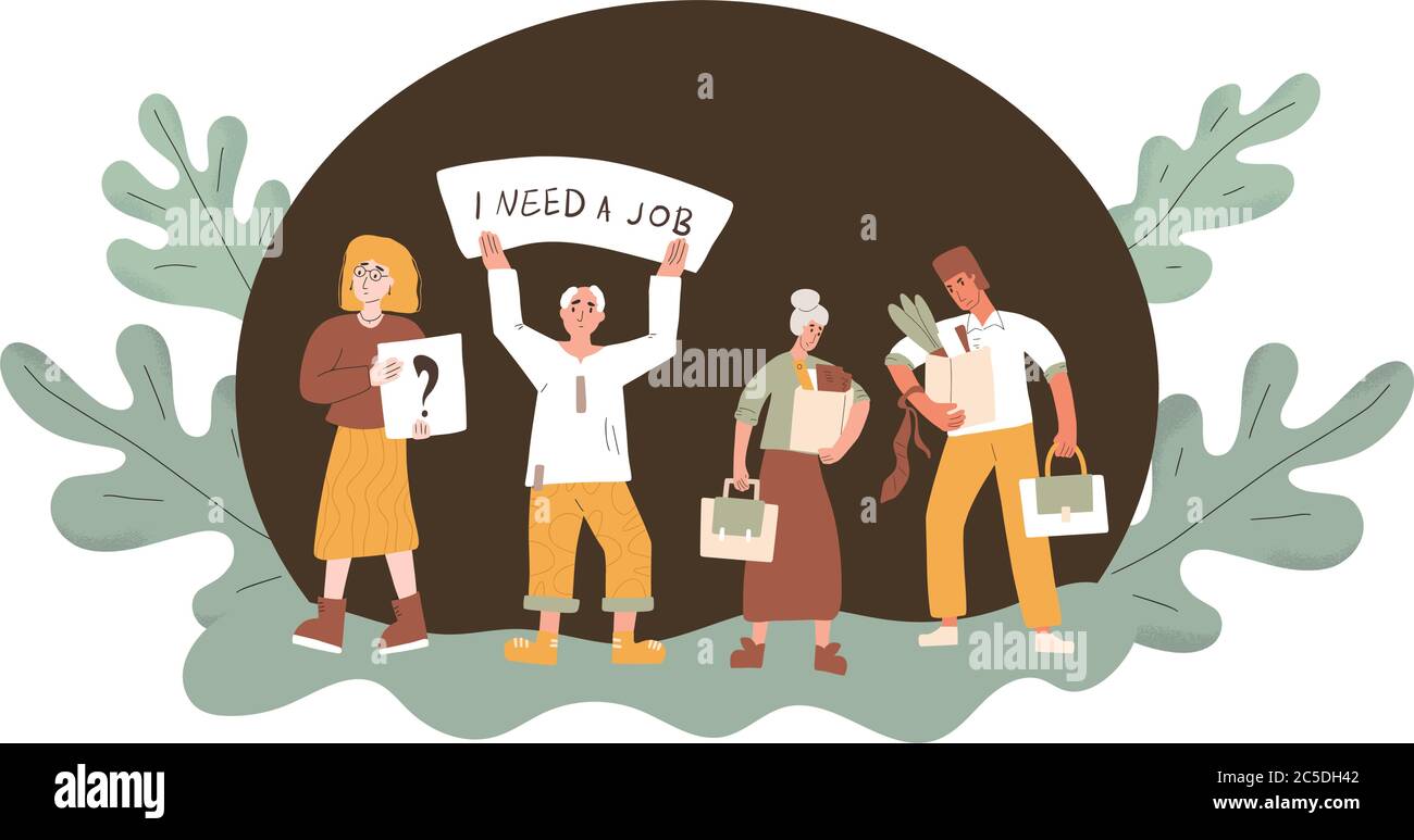 Protests against dismissal. Jobless people. Job search. Unemployed in ...