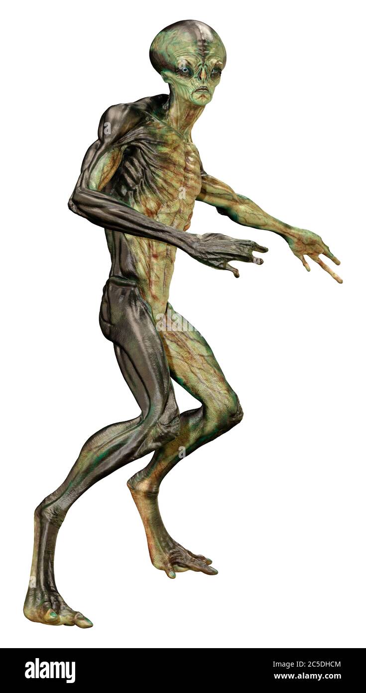 3D rendering of a green alien isolated on white background Stock Photo ...