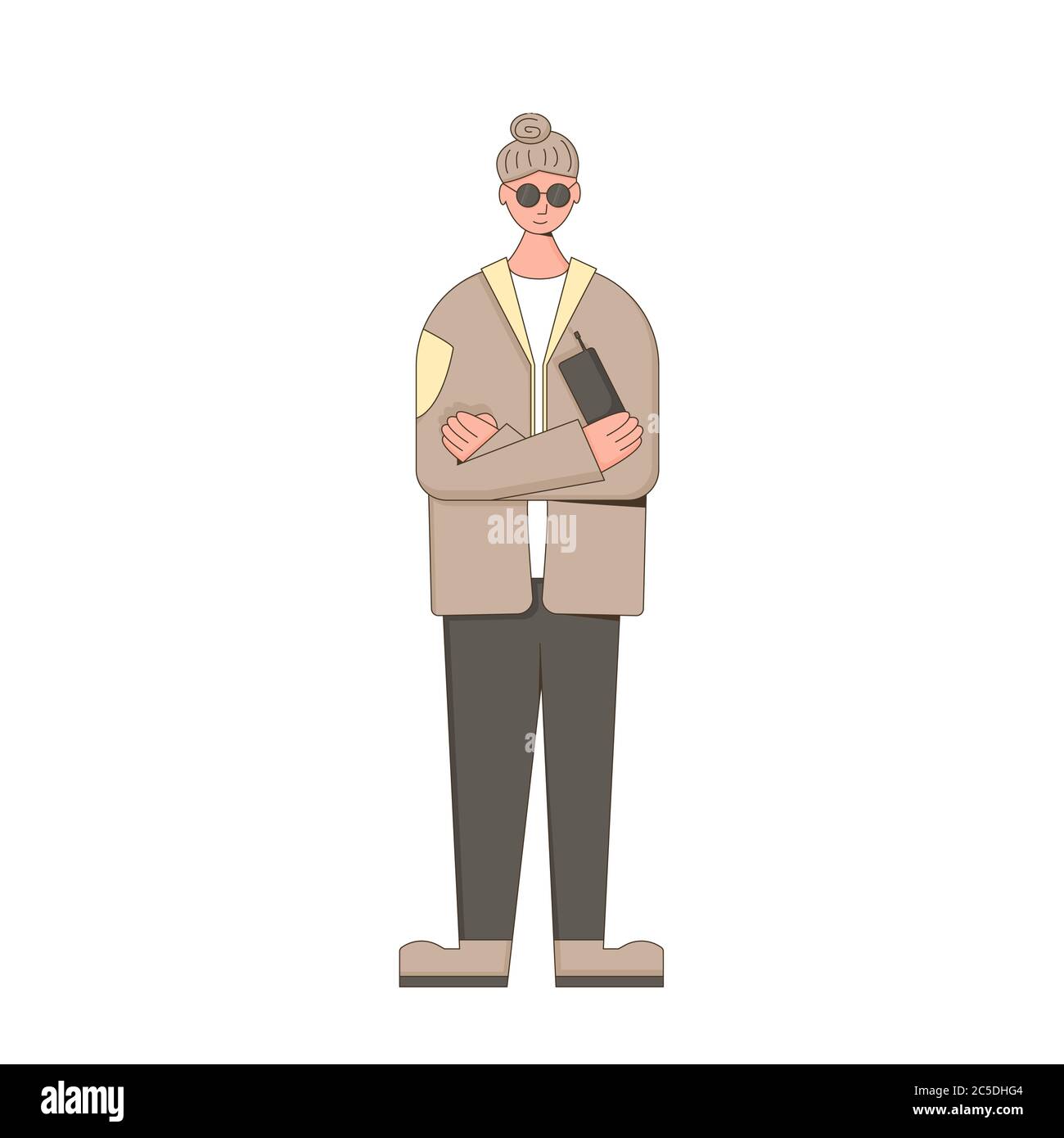 Security guard standing isolated on white background. Vector female ...