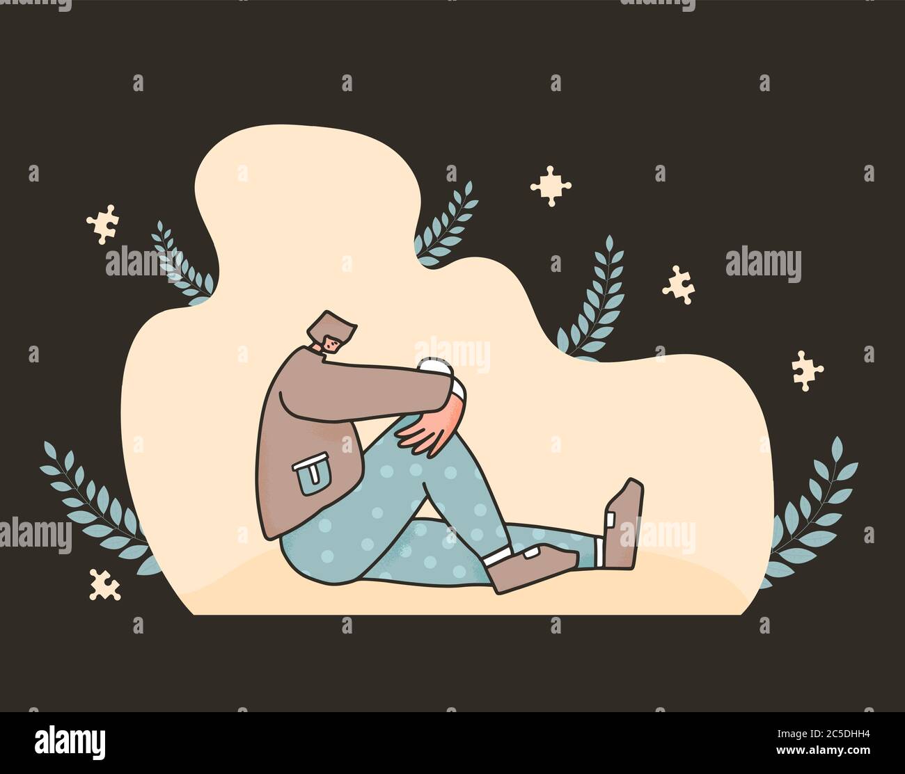 Chracter with autism sitting on the floor. Mental disorder. Autistic ...