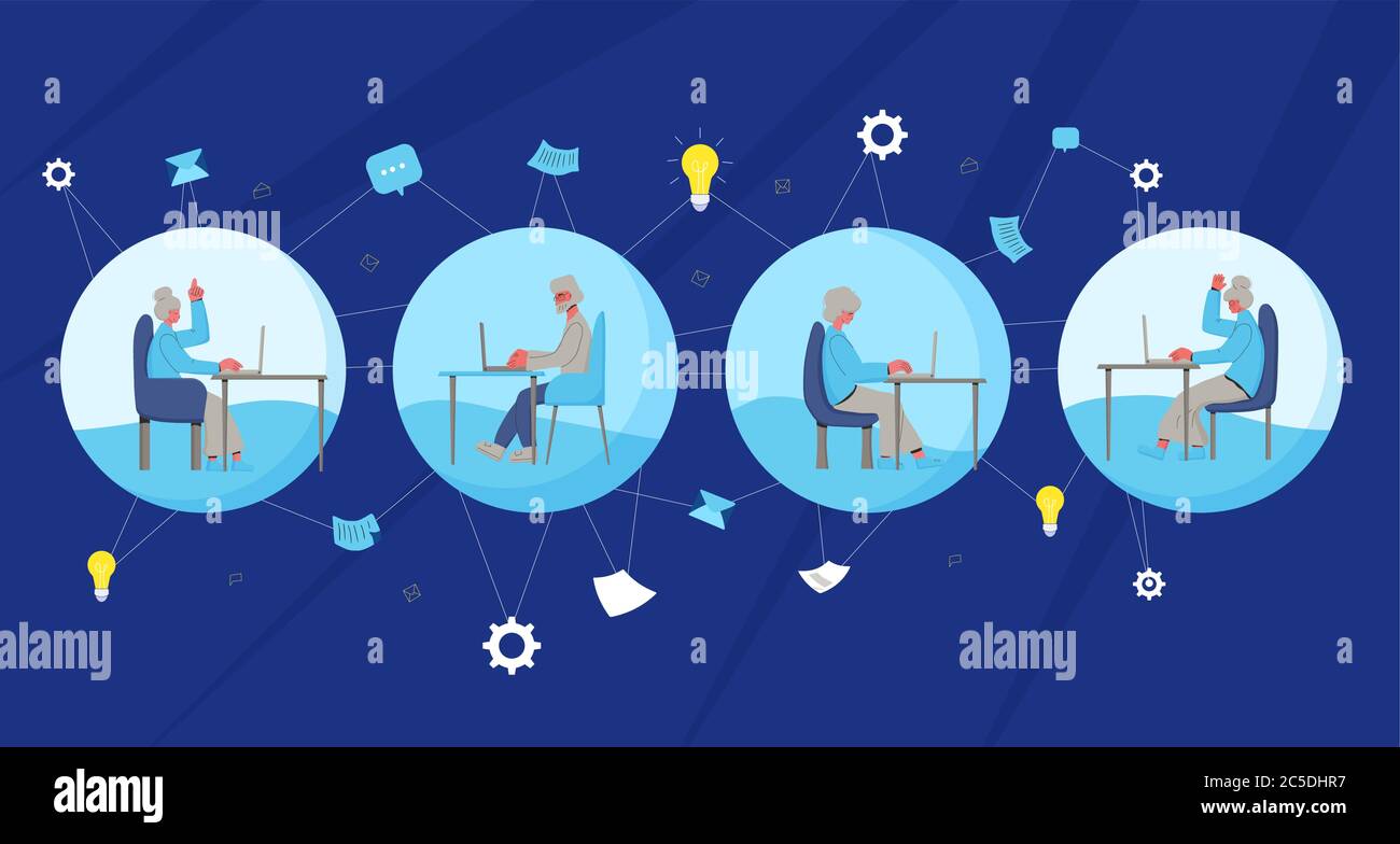 Senior people online communication. Mature men an women at the computer ...