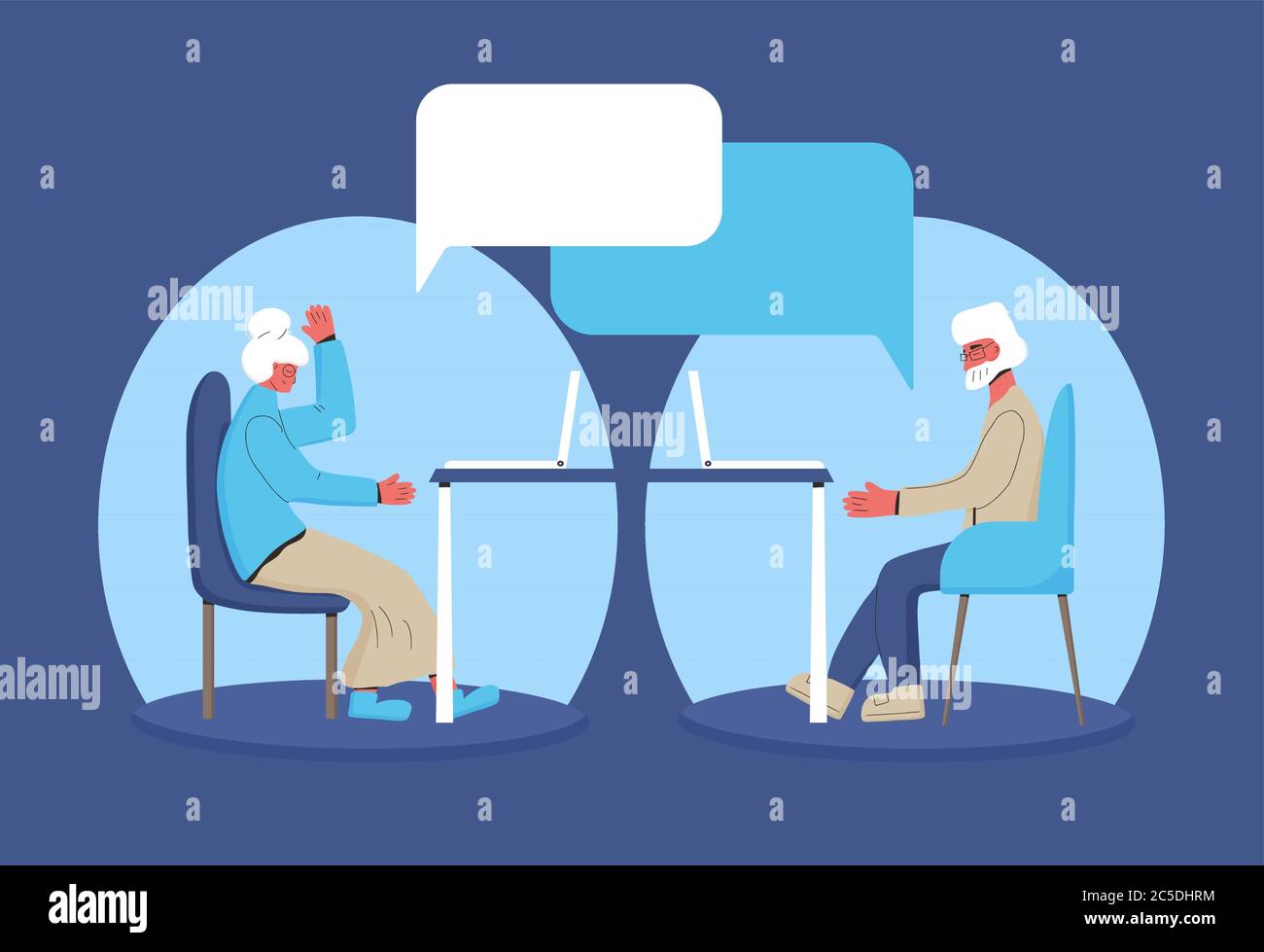 Family distance communication. Mature man and woman chatting at the ...