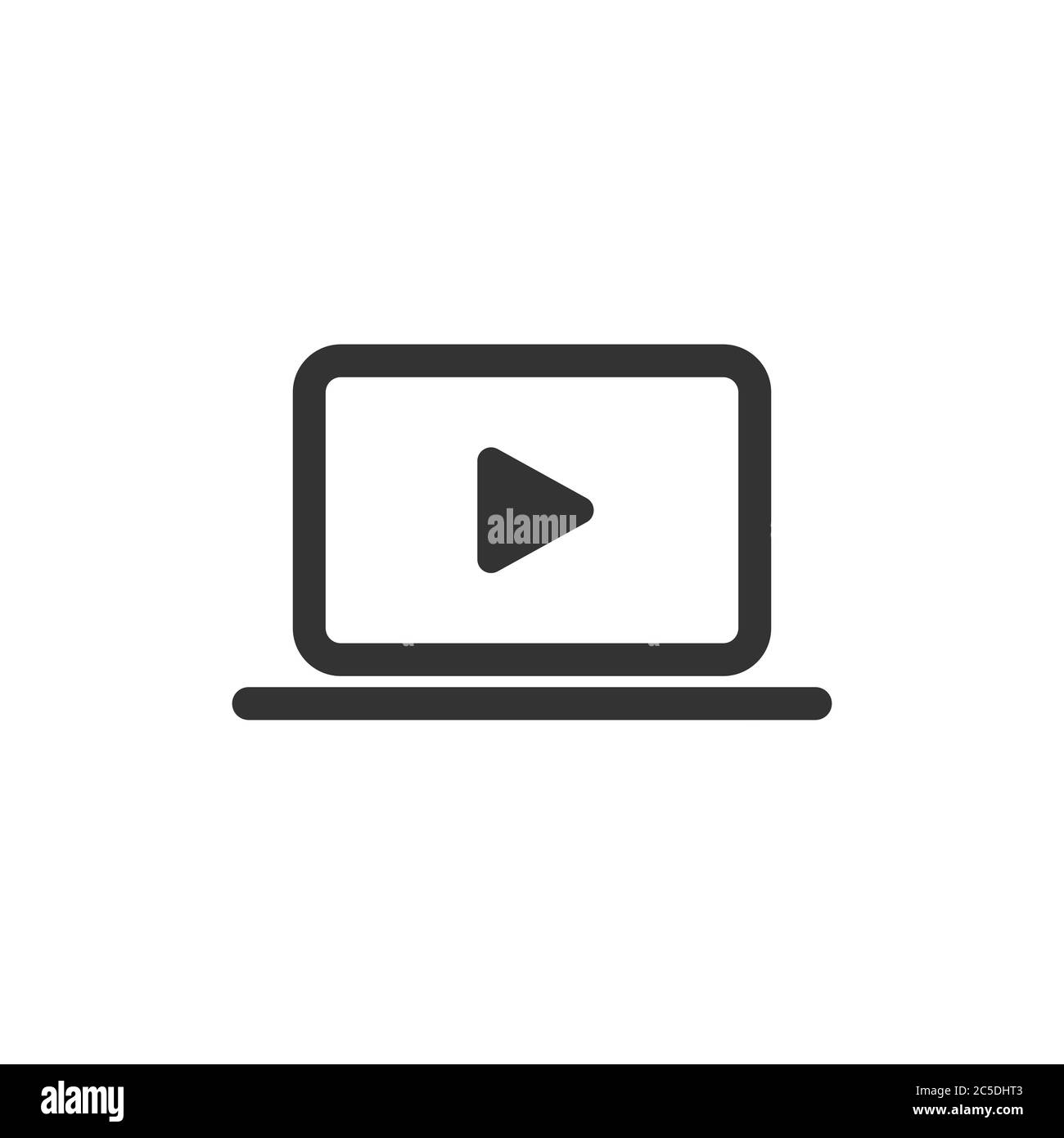 black computer monitor with play sign isolated on white. Flat vector ...