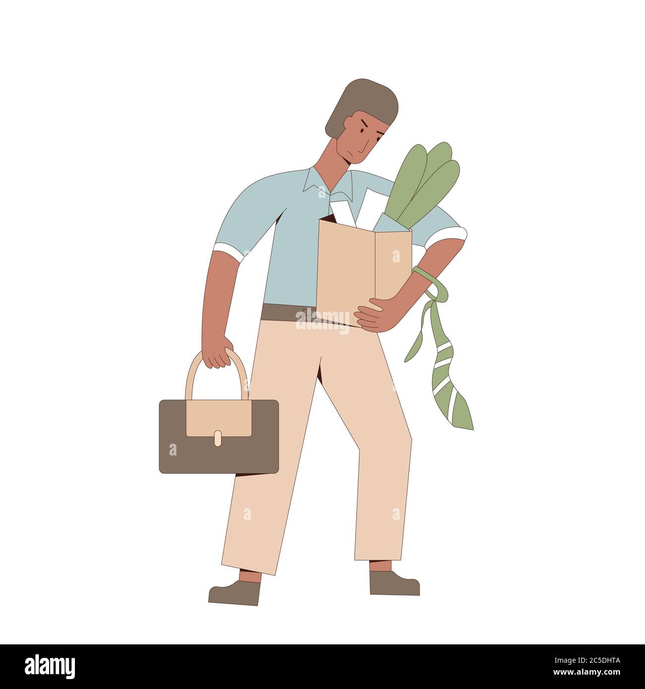 Unemployed character. Dismissed sad person holding paper box. Work ...