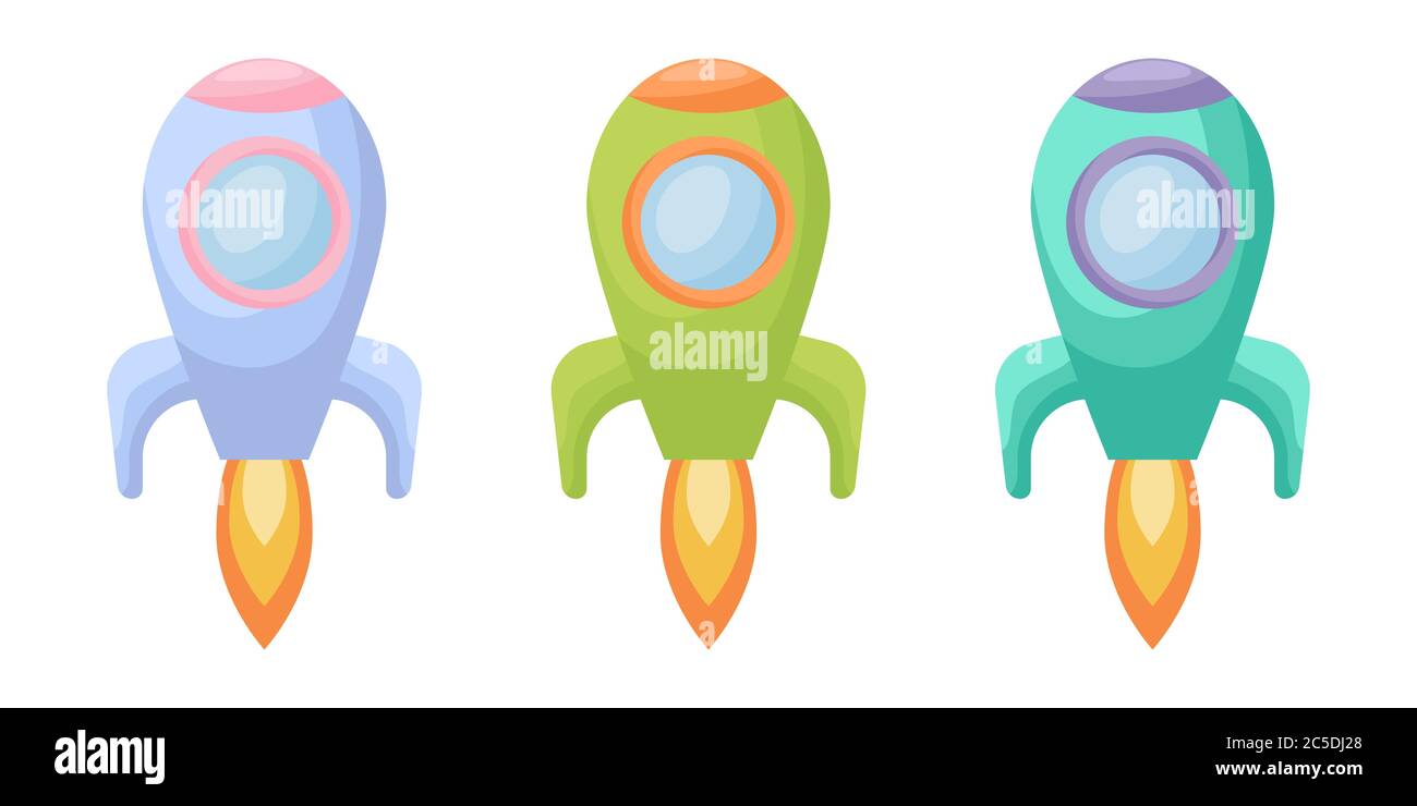 Collection of cute cartoon baby's rockets isolated on white background ...