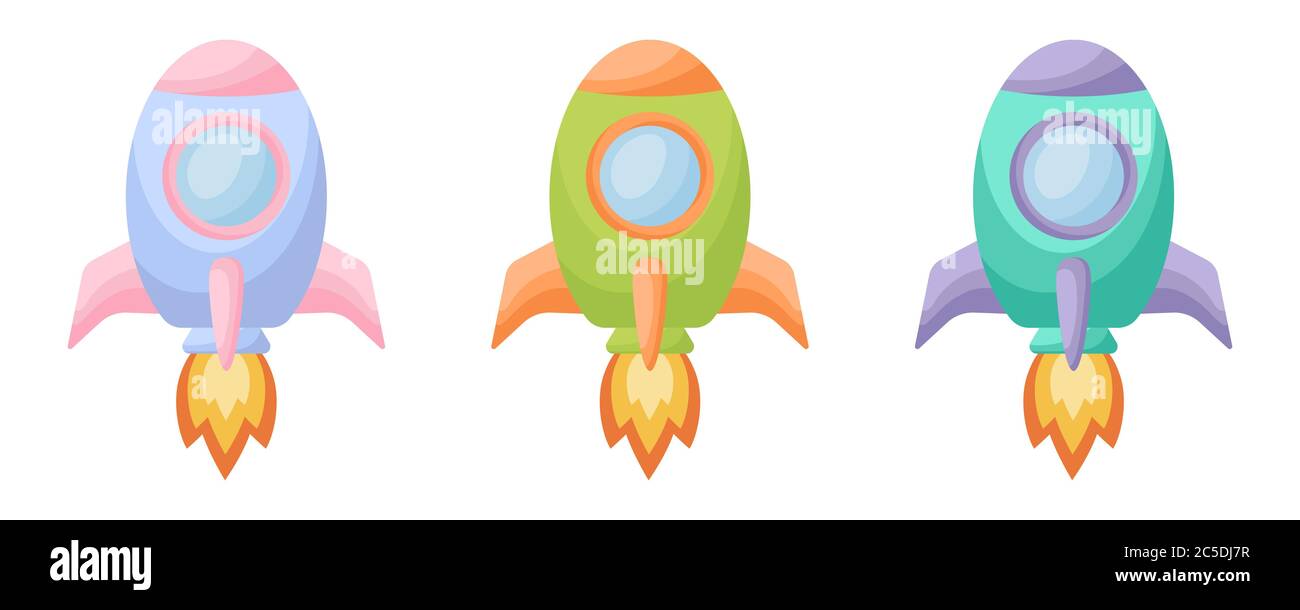 Collection of cute cartoon baby's rockets isolated on white background ...