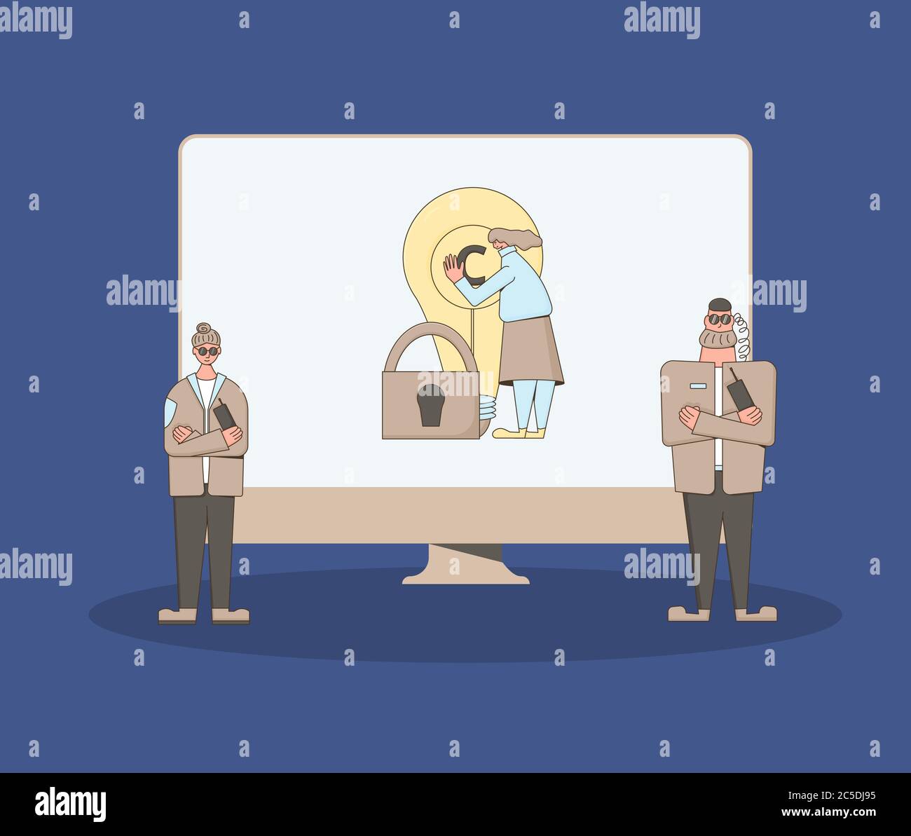 Copyright. Data and digital content protection concept. Security guards ...