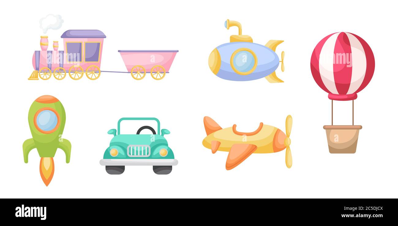 Collection of cute cartoon transport for boys isolated on white ...