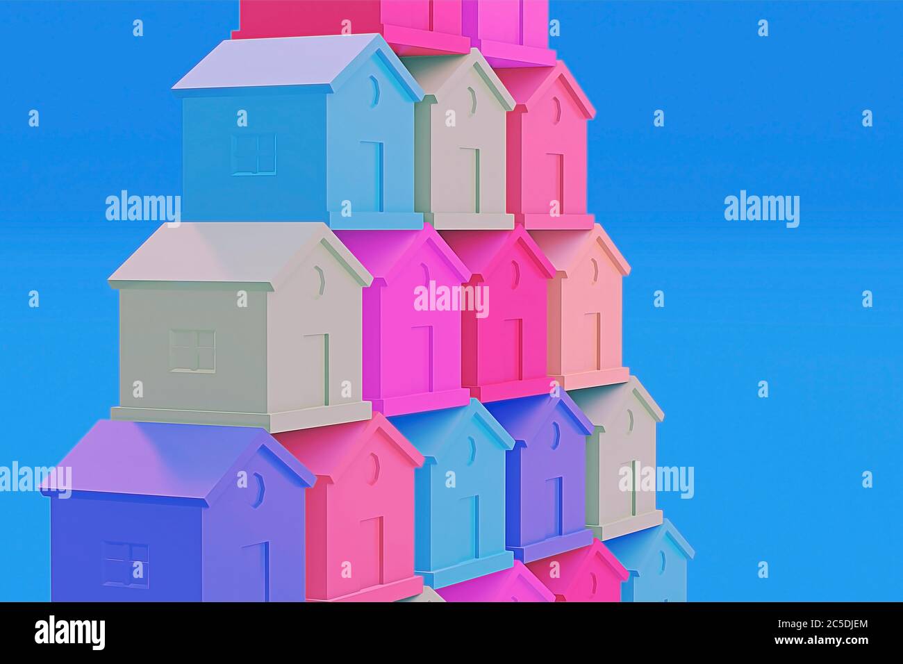 a stack of colored houses, 3d render Stock Photo - Alamy