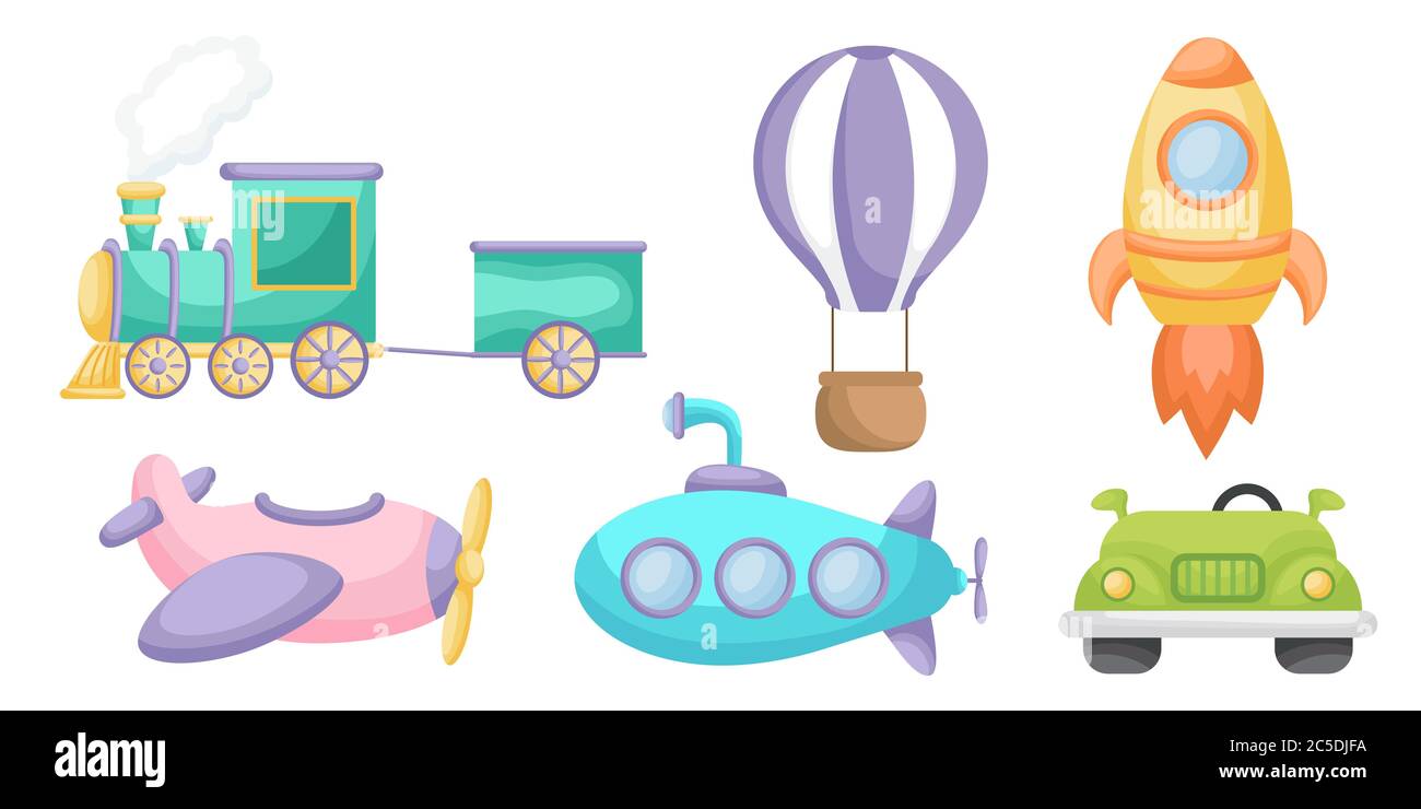 Collection of cute cartoon transport for boys isolated on white ...