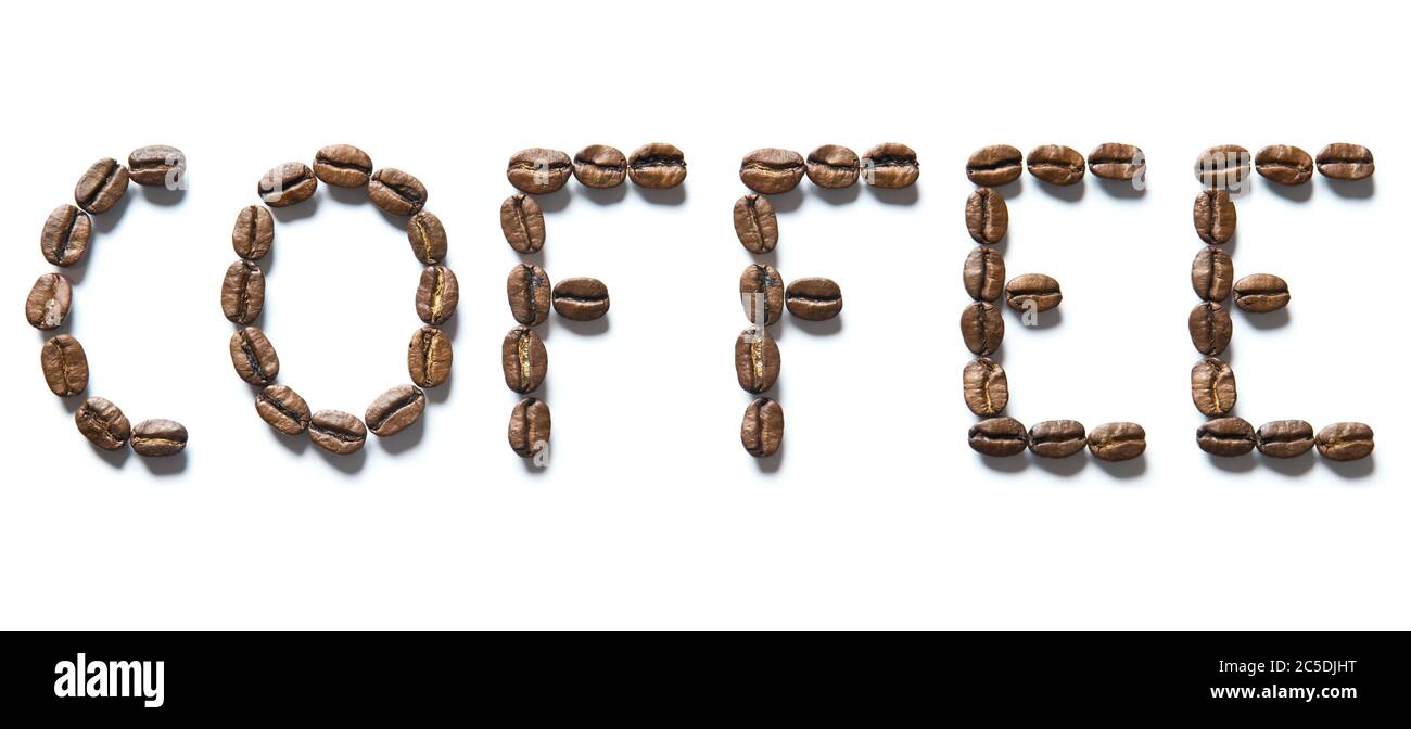 Word COFFEE shape made of roasted coffee beans letters isolated on ...