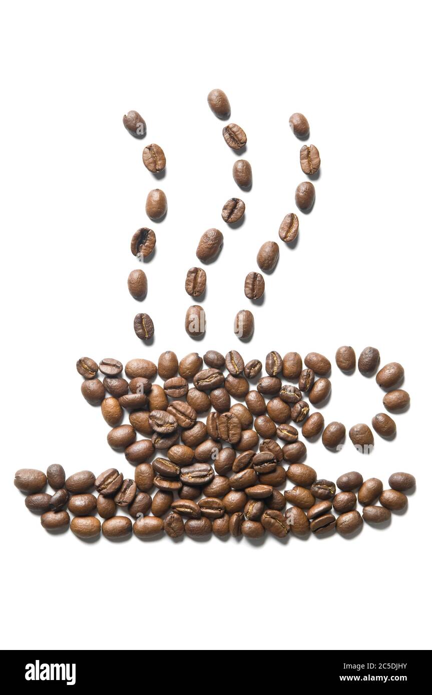 Coffee Cup Symbol Shape made of roasted coffee beans isolated on white ...