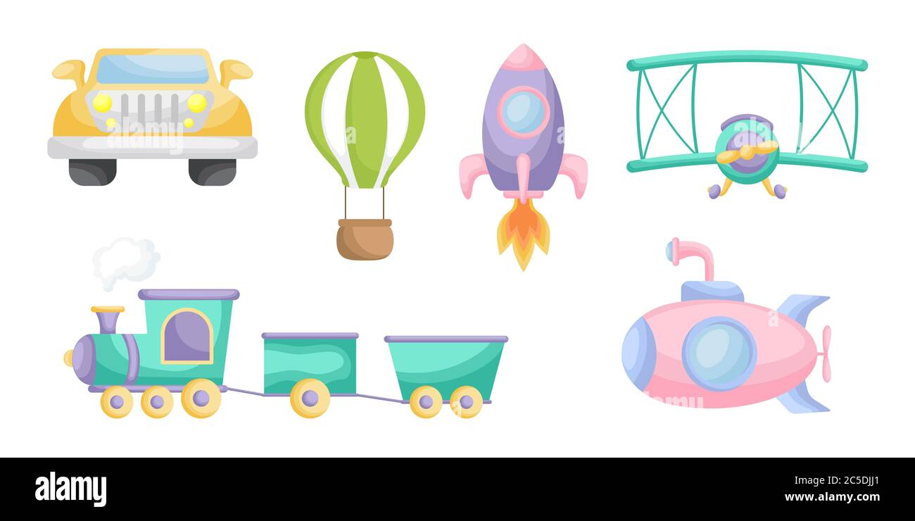 Collection of cute cartoon transport for boys isolated on white ...