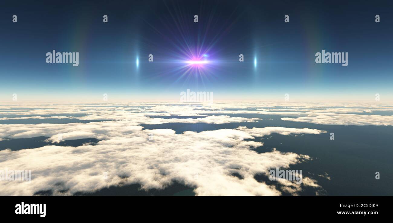 above clouds sun ray light, 3d rendering Stock Photo - Alamy