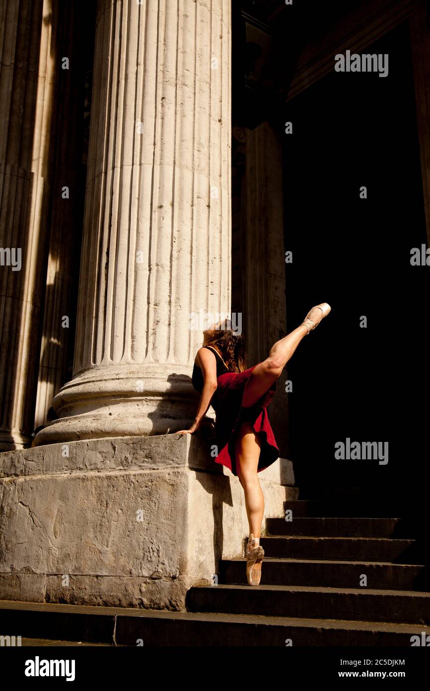 Ballet, Urban Ballerina in Attitude pose en Pointe on steps of St. Paul ...