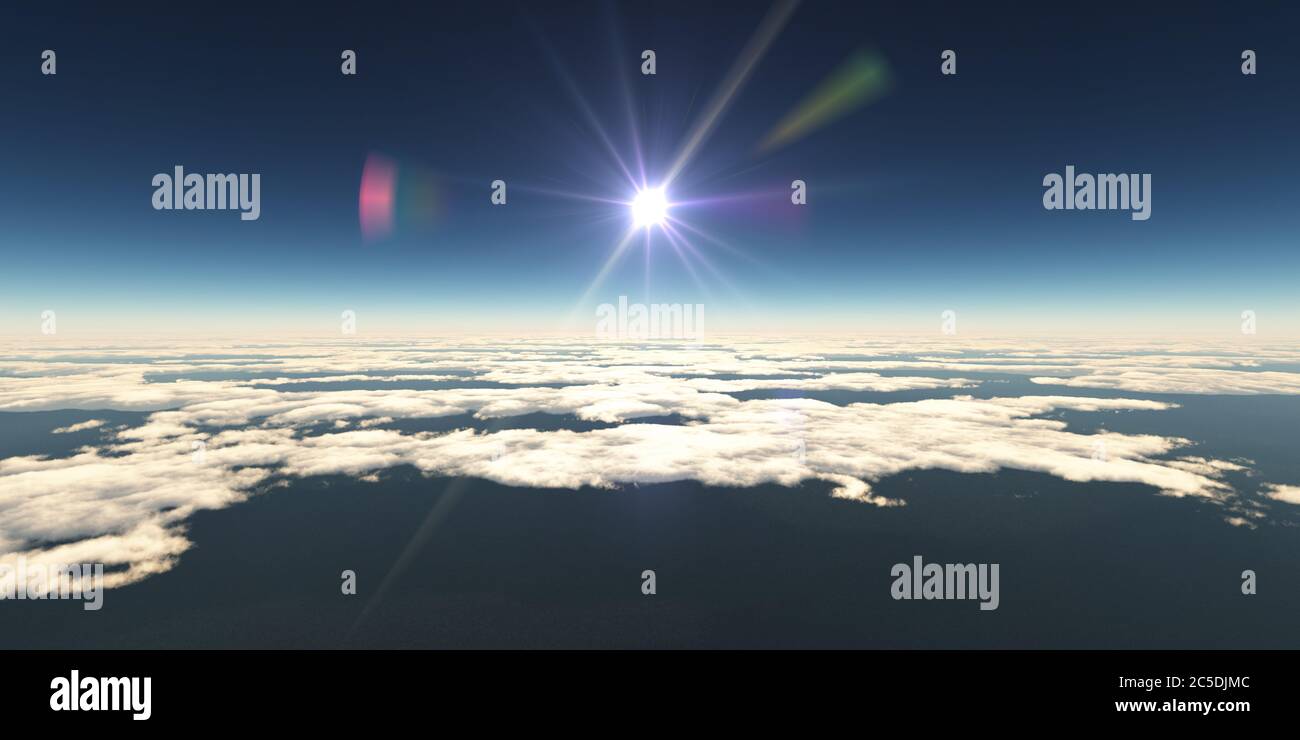 above clouds sun ray light, 3d rendering Stock Photo - Alamy