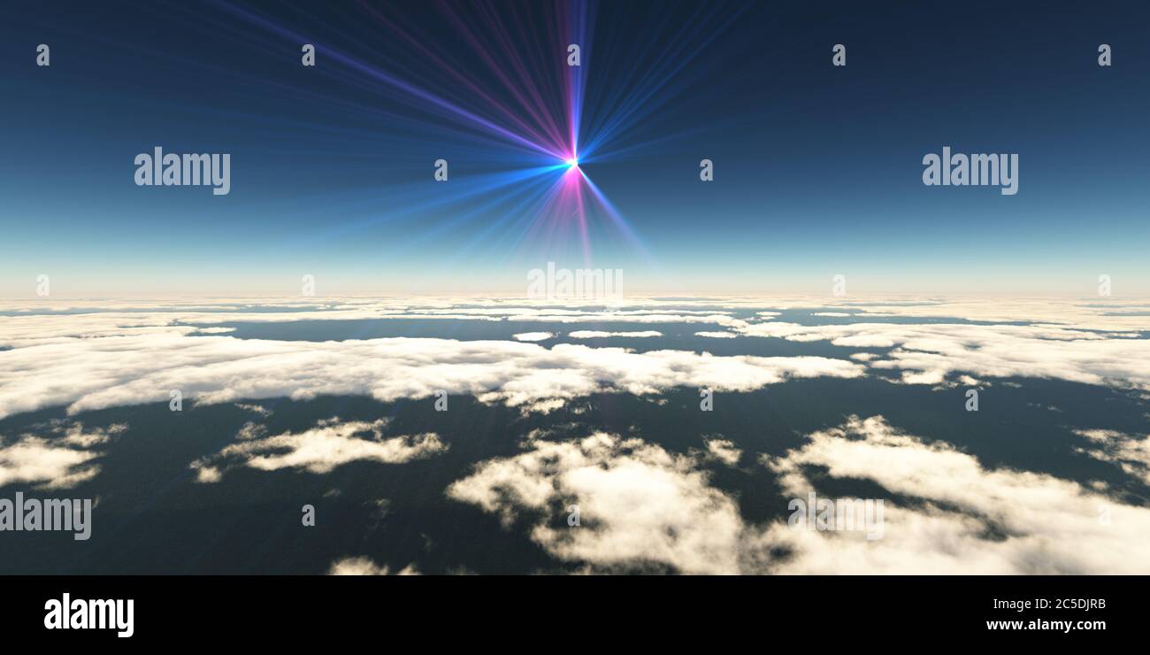 above clouds sun ray light, 3d rendering Stock Photo - Alamy