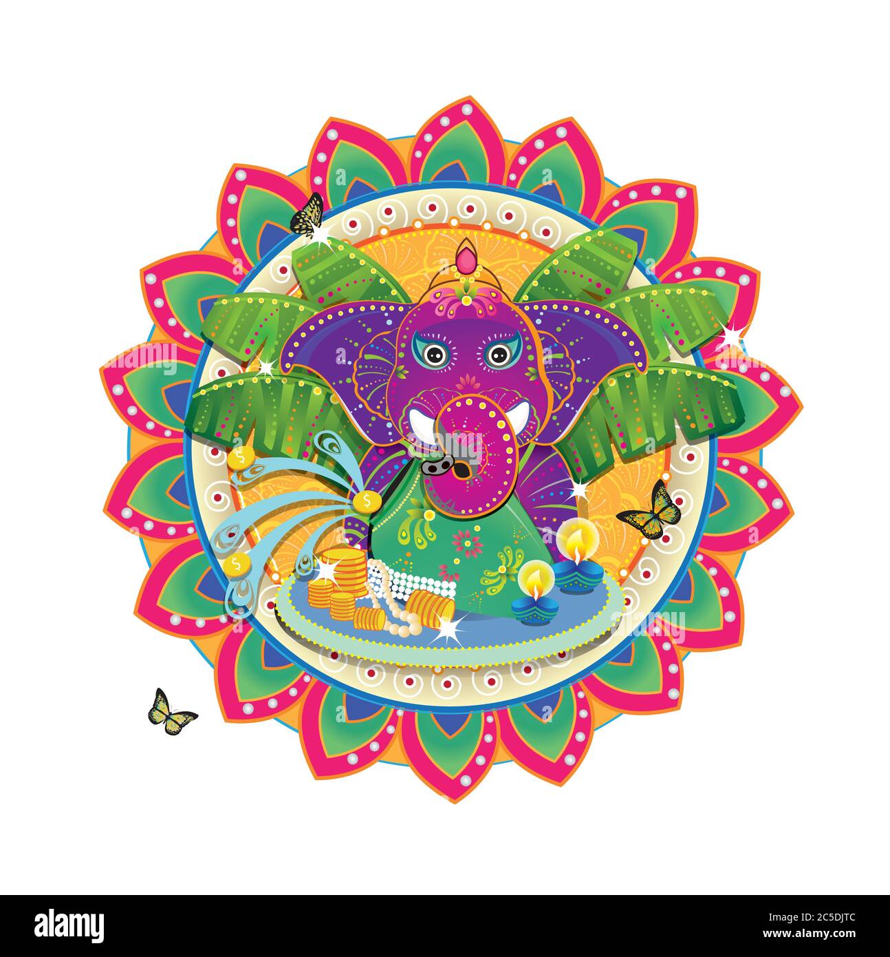 Vector Diwali/Deepavali Kolam Patterns, with elephant character that ...