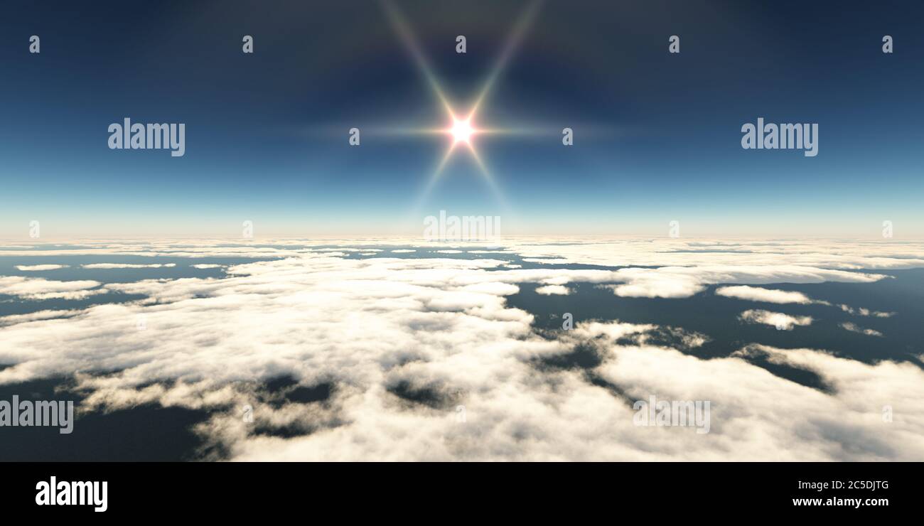 above clouds sun ray light, 3d rendering Stock Photo - Alamy