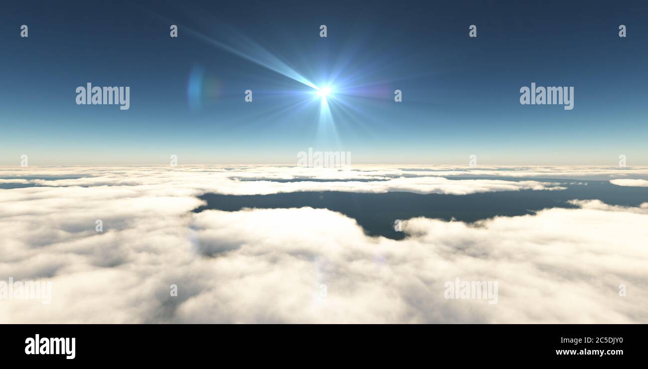 above clouds sun ray light, 3d rendering Stock Photo - Alamy