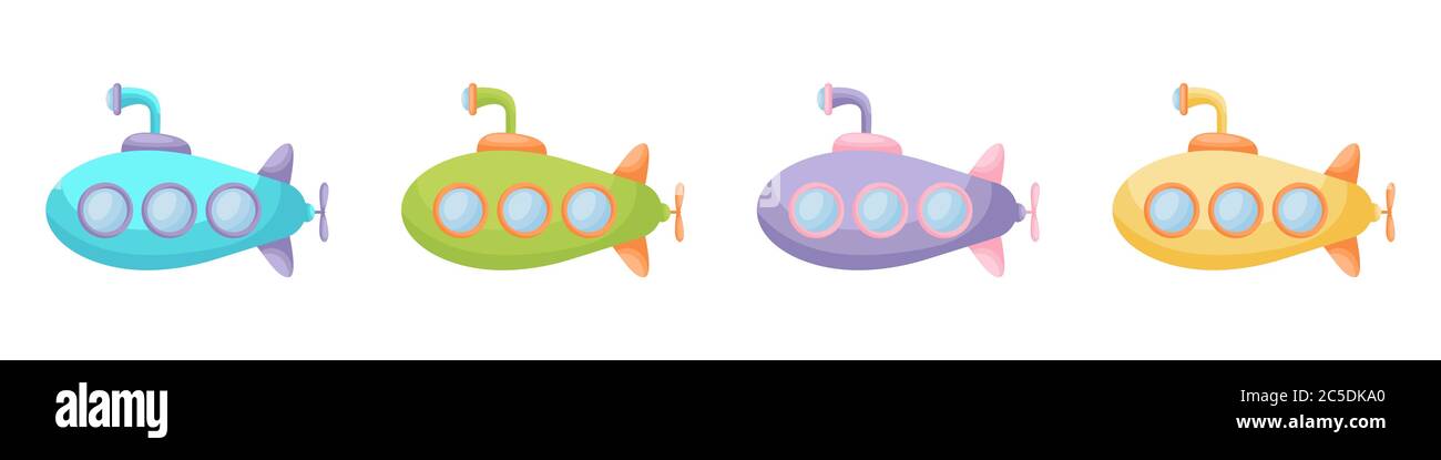 Collection of cute cartoon baby's submarines isolated on white ...