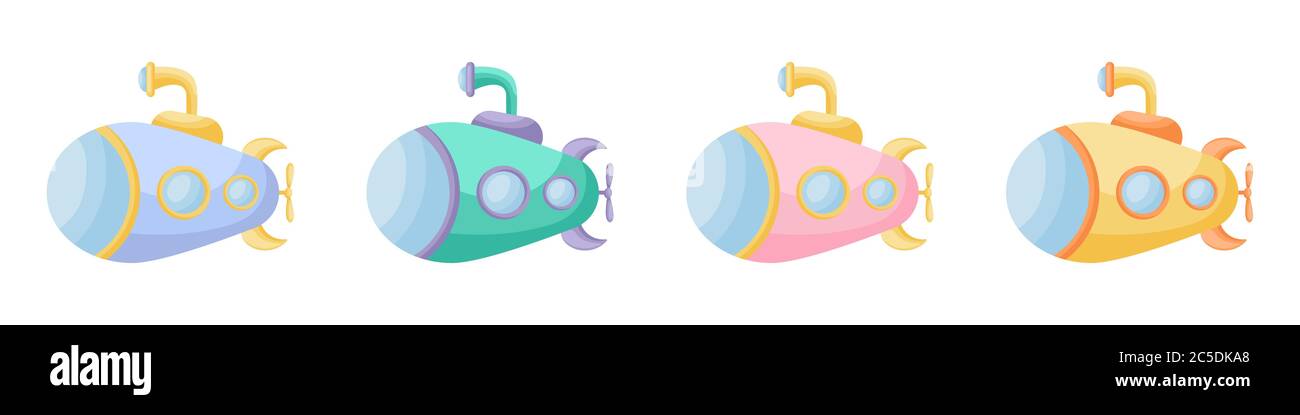 Collection of cute cartoon baby's submarines isolated on white ...