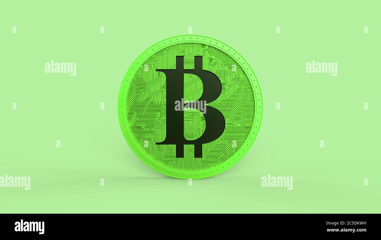 Green bitcoin gold coin Isolated with color background bit-coin 3d ...