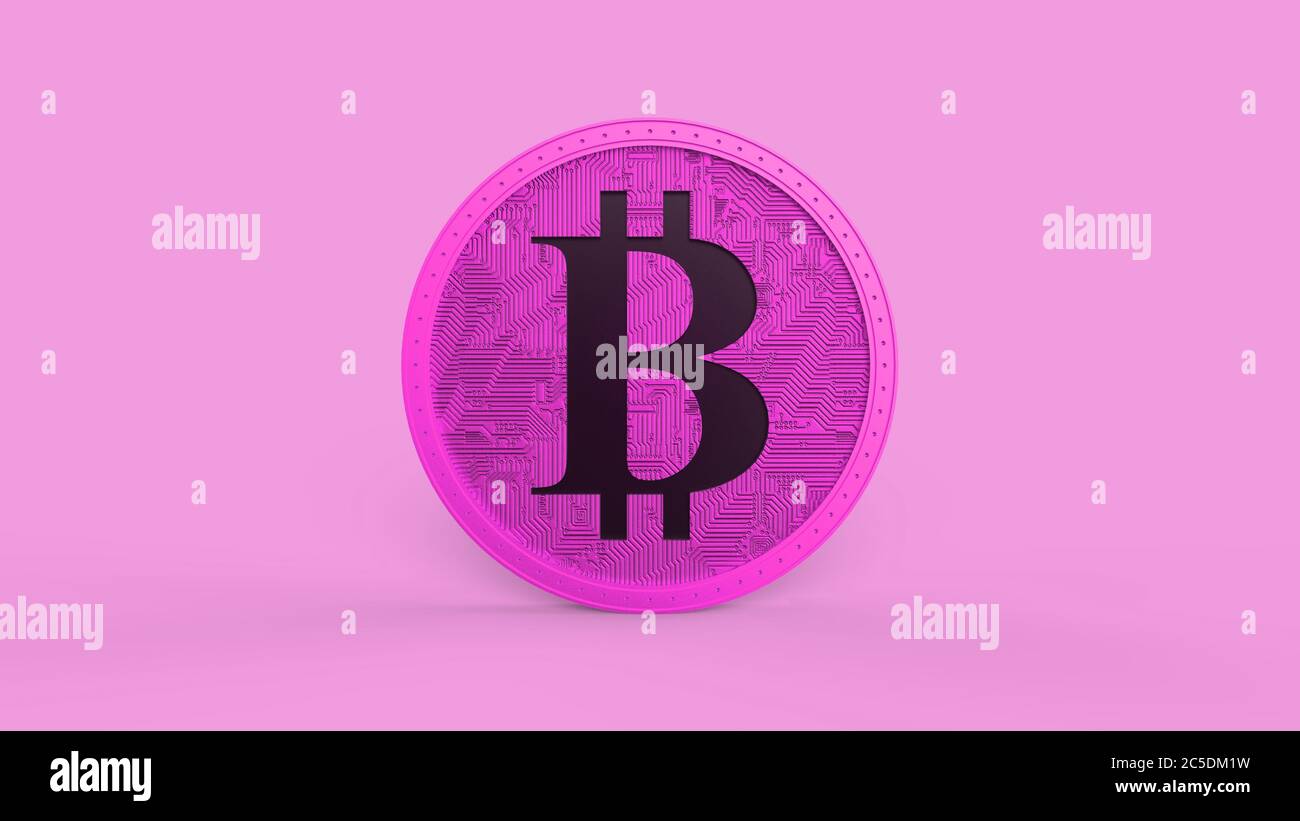 Pink bitcoin gold coin Isolated with color background bit-coin 3d ...