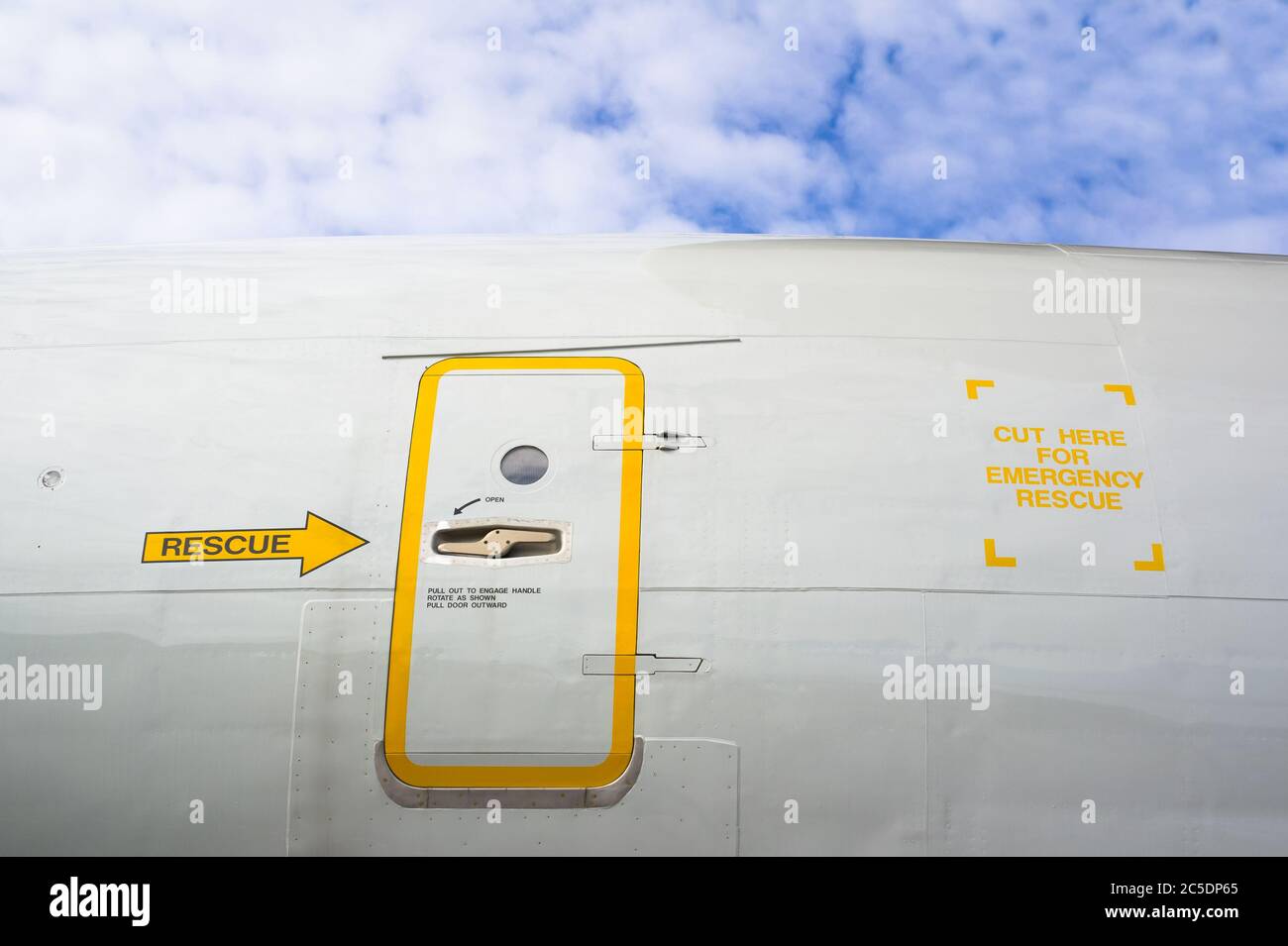 Detail of airplane - emergency rescue door for passengers during crash ...