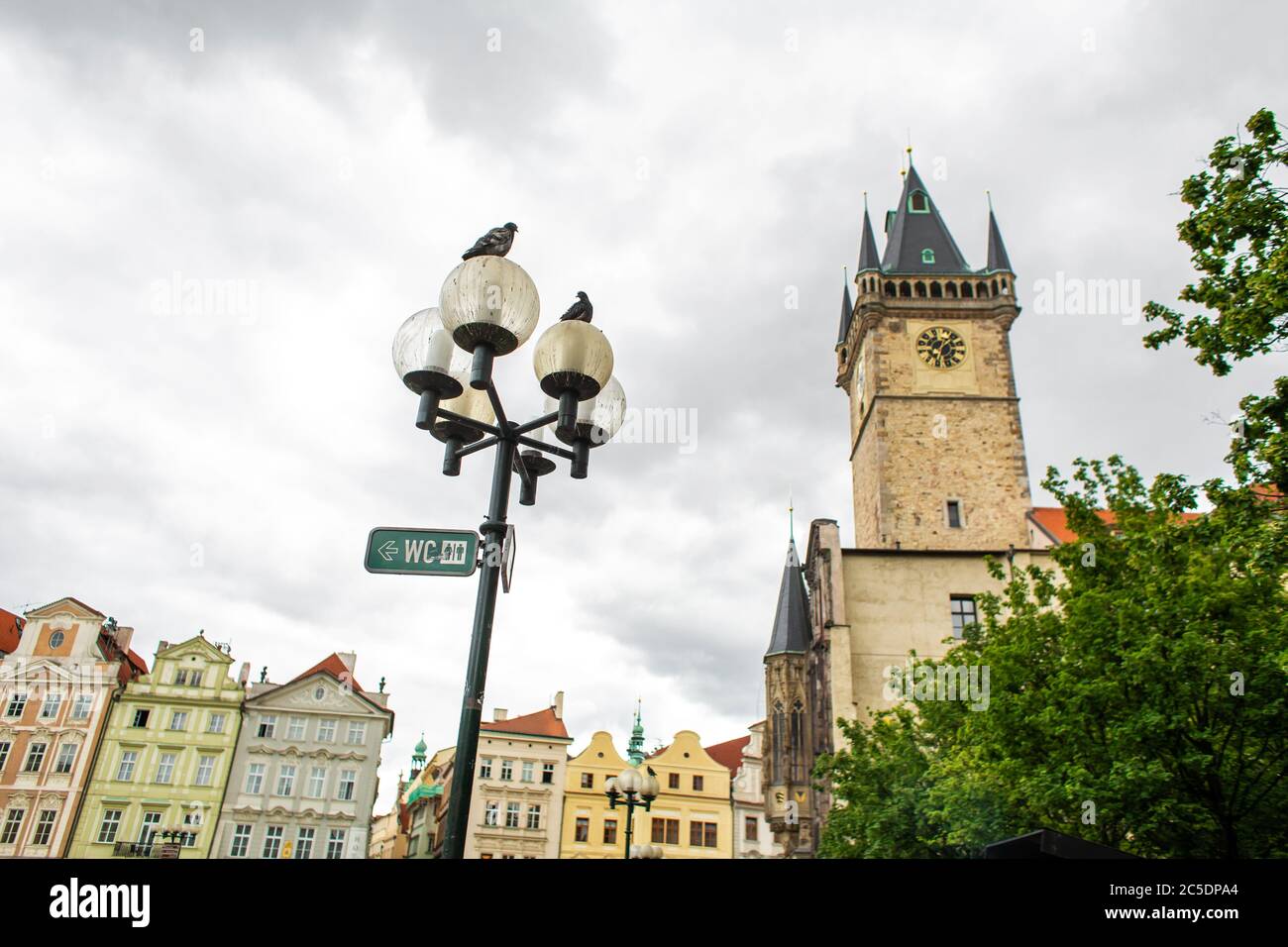 Architecture The style of old Europe, the town square in Prague. Clock ...