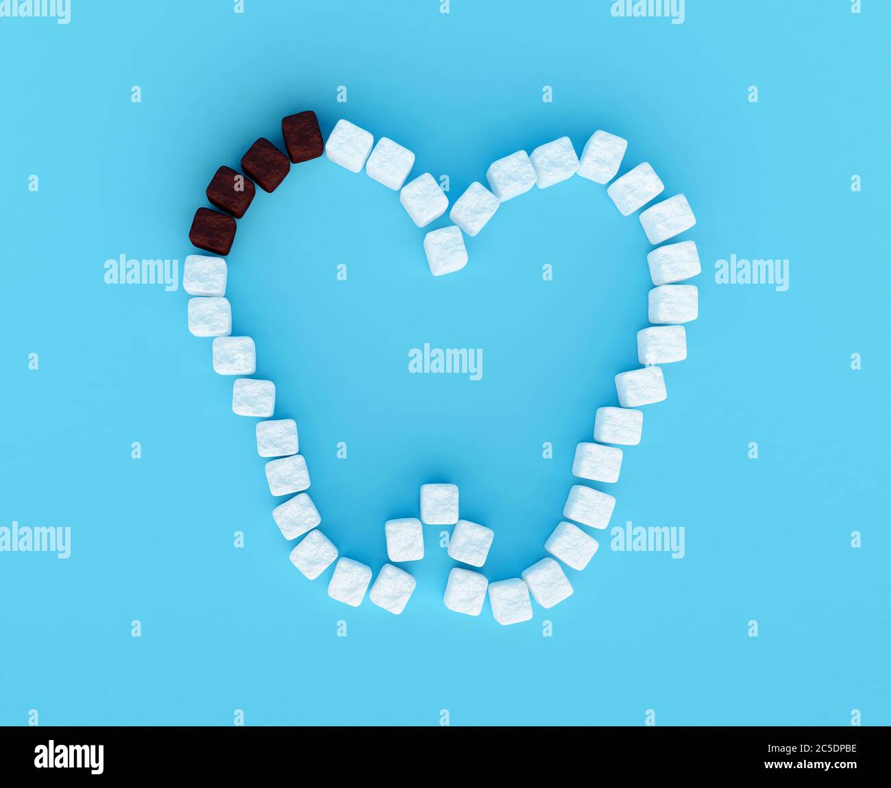 Tooth from sugar cubes on blue background, some brown sugar cubes ...
