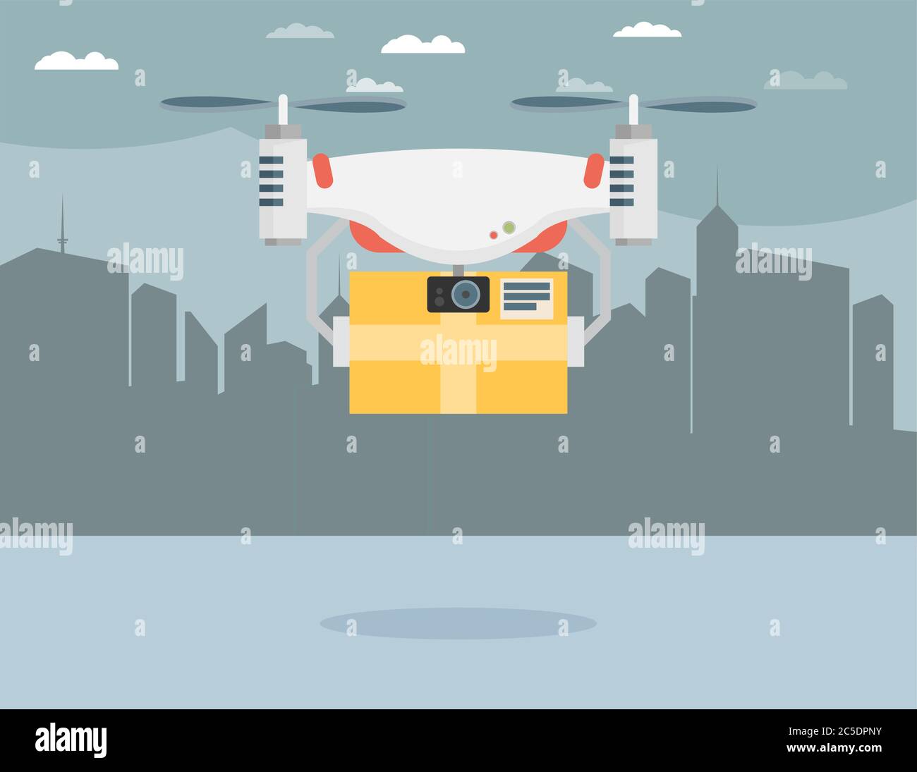 Remote air drone with a box in the city. Flat vector Stock Vector Image ...