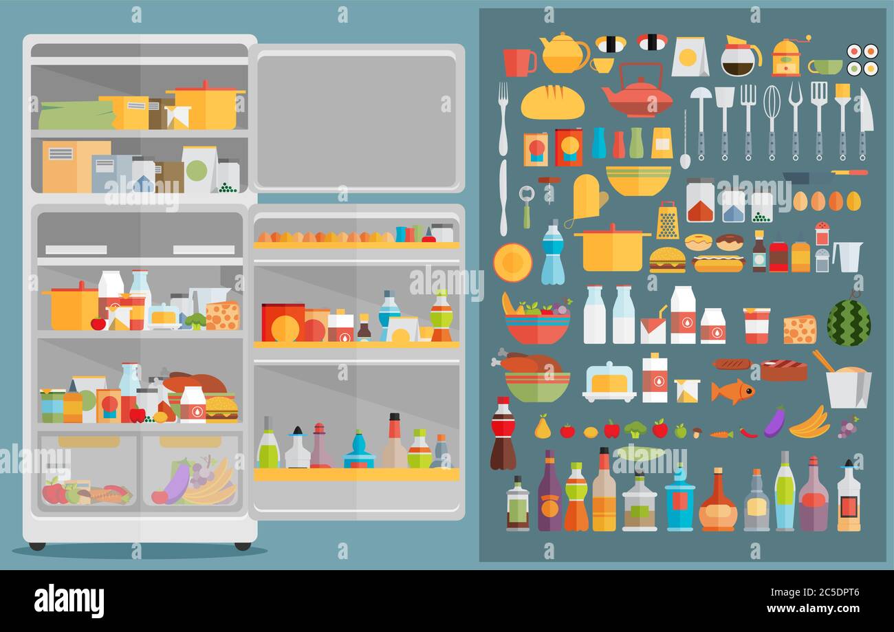 Open refrigerator food meat vegetables Stock Vector Images - Alamy