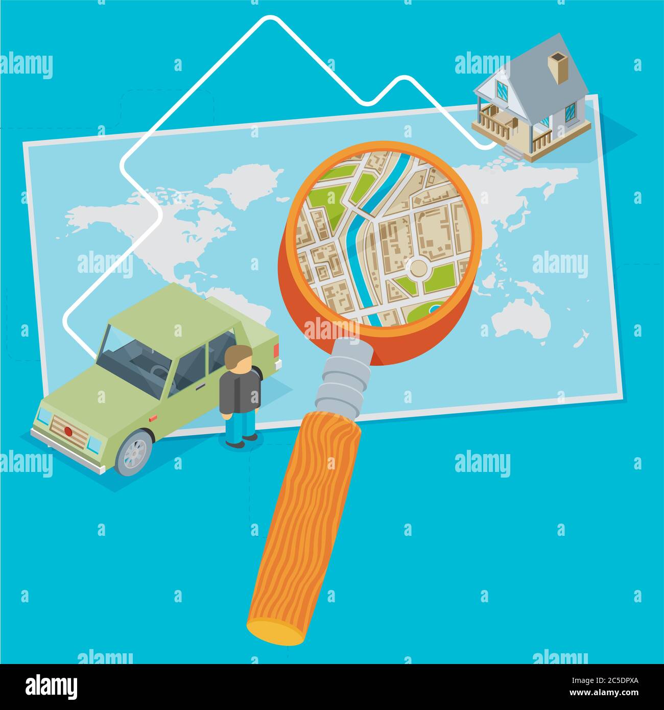 Map of the world magnifying glass Stock Vector Images - Alamy