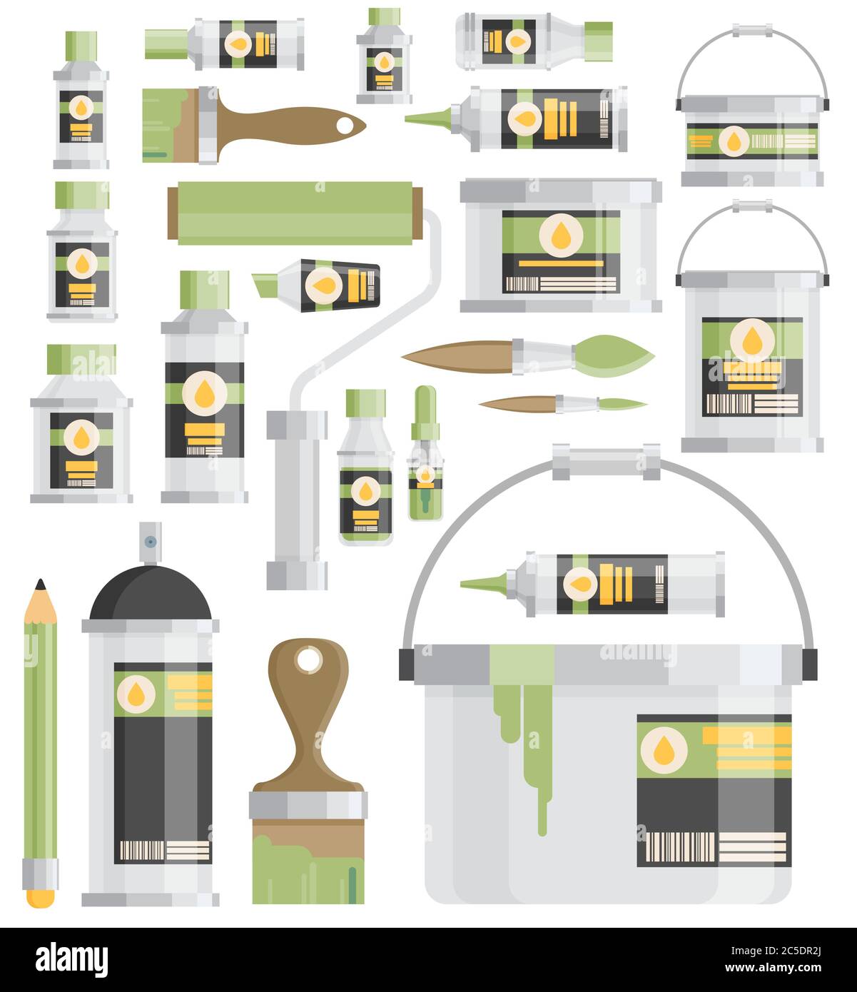 Flat design vector illustration icons set of art supplies, art ...