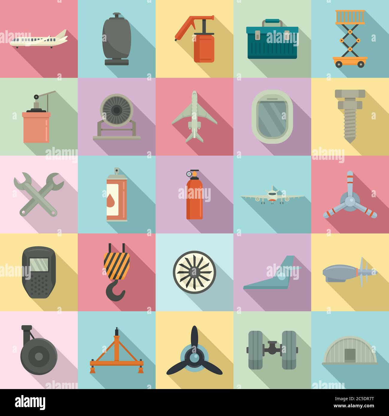 Aircraft repair icons set. Flat set of aircraft repair vector icons for ...