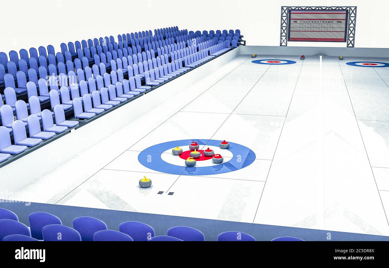 3D Render of Ice arena for playing curling Stock Photo - Alamy