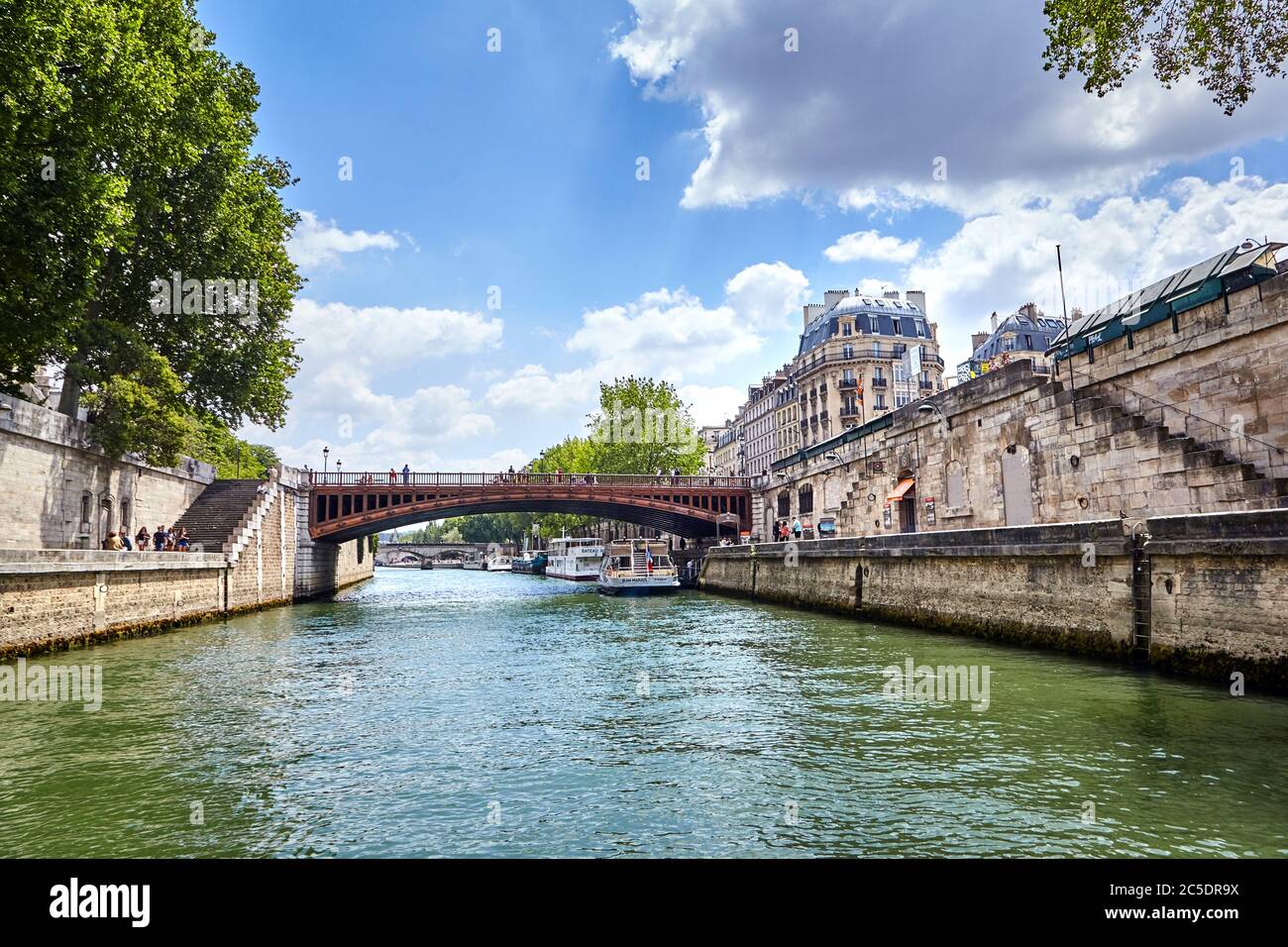 Paris, France - June 19, 2015: The Pont au Double. Pedestrian cast-iron ...