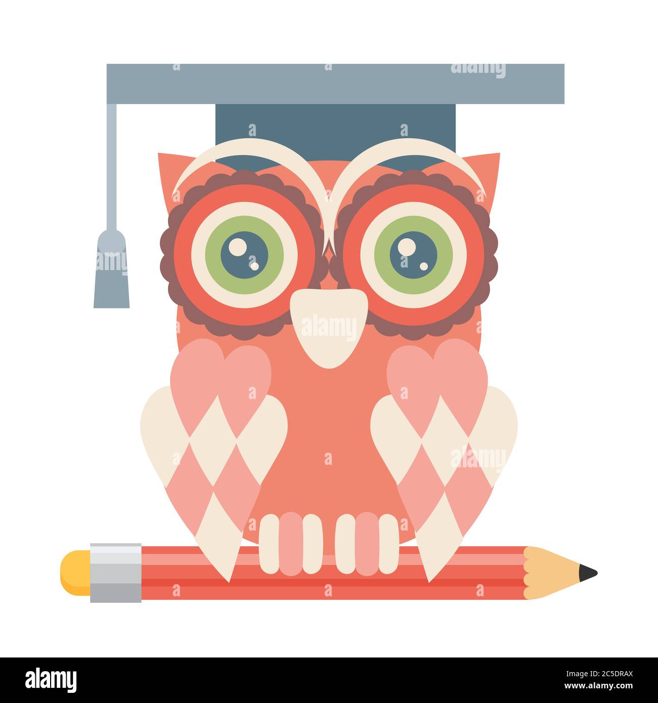 Wise owl with pencil, university graduation concept, knowledge and ...