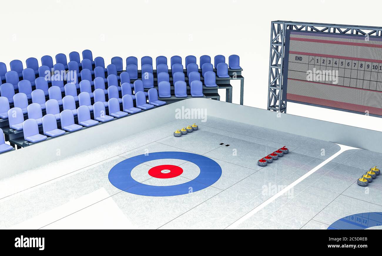 3D Render of Ice arena for playing curling Stock Photo - Alamy