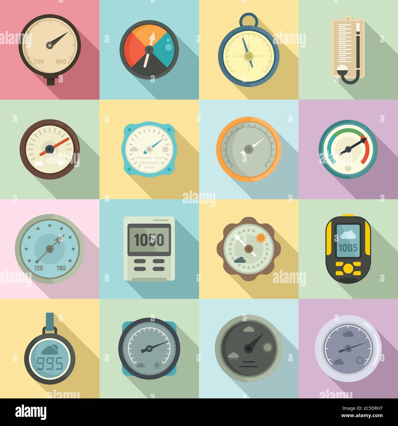 Barometer icons set. Flat set of barometer vector icons for web design ...