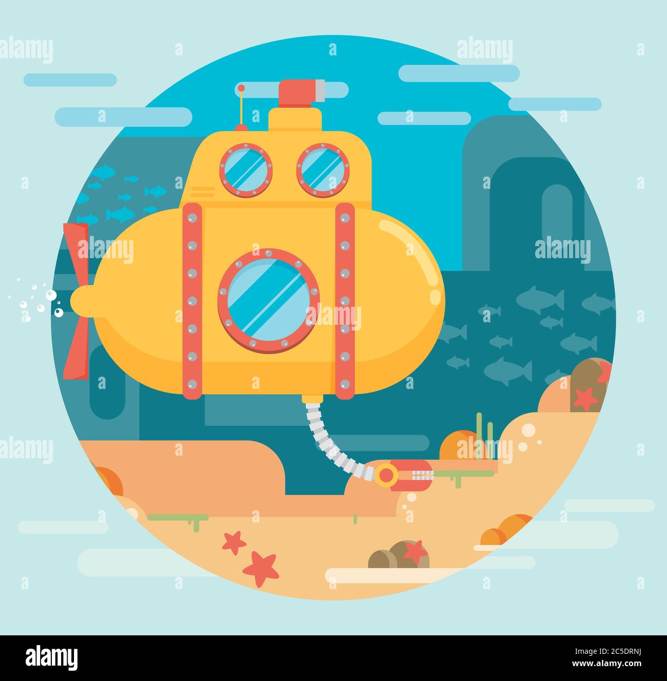 Submarine under water concept vector flat illustration Stock Vector ...