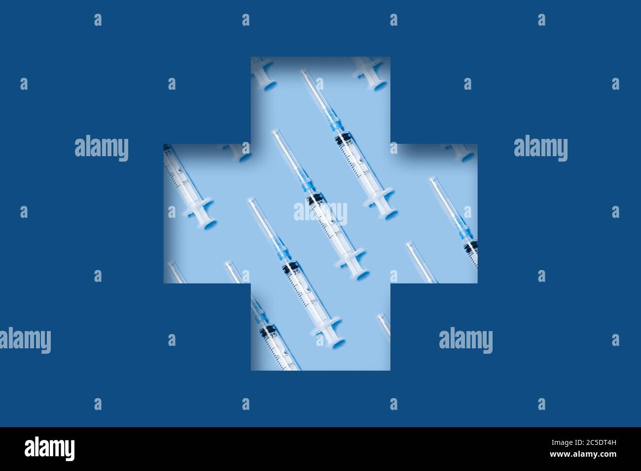 3D paper cut out art. Medical classic blue background with syringes ...